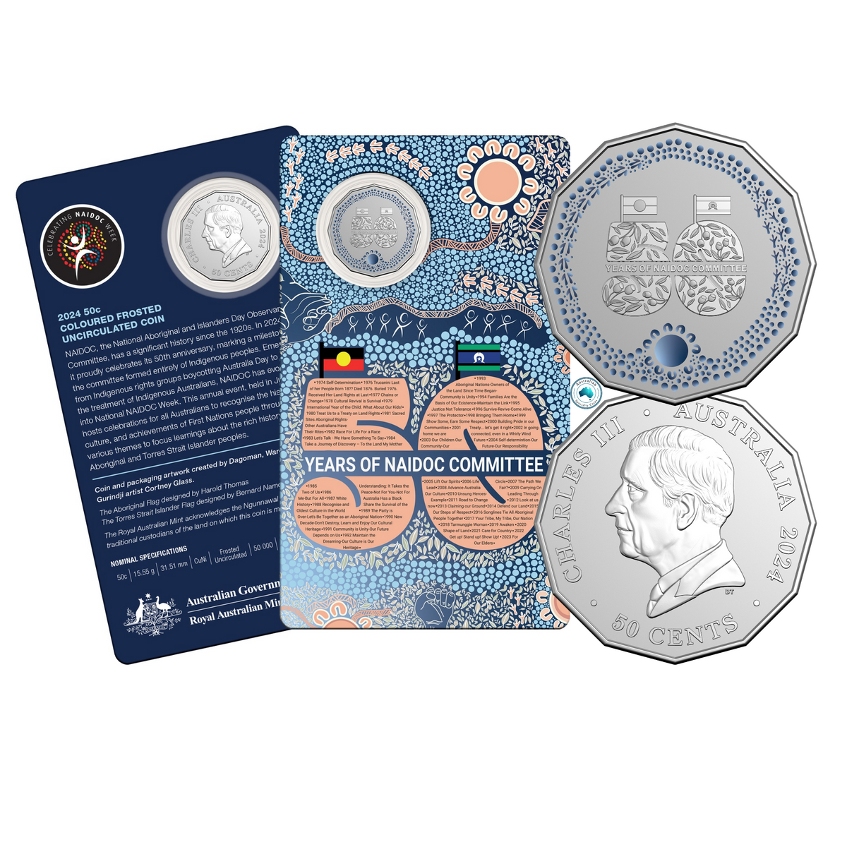 2024 NAIDOC Committee 50th Anniversary Coloured 50c Coin – Australian Specialty Coins