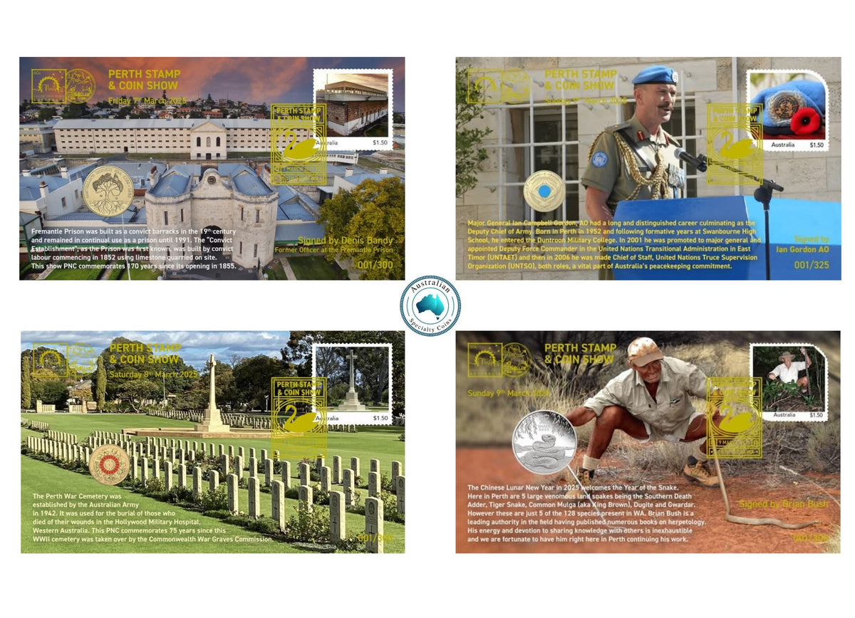 2025 Perth Stamp and Coin Show PNC Set of 4 Covers – Australian Specialty Coins