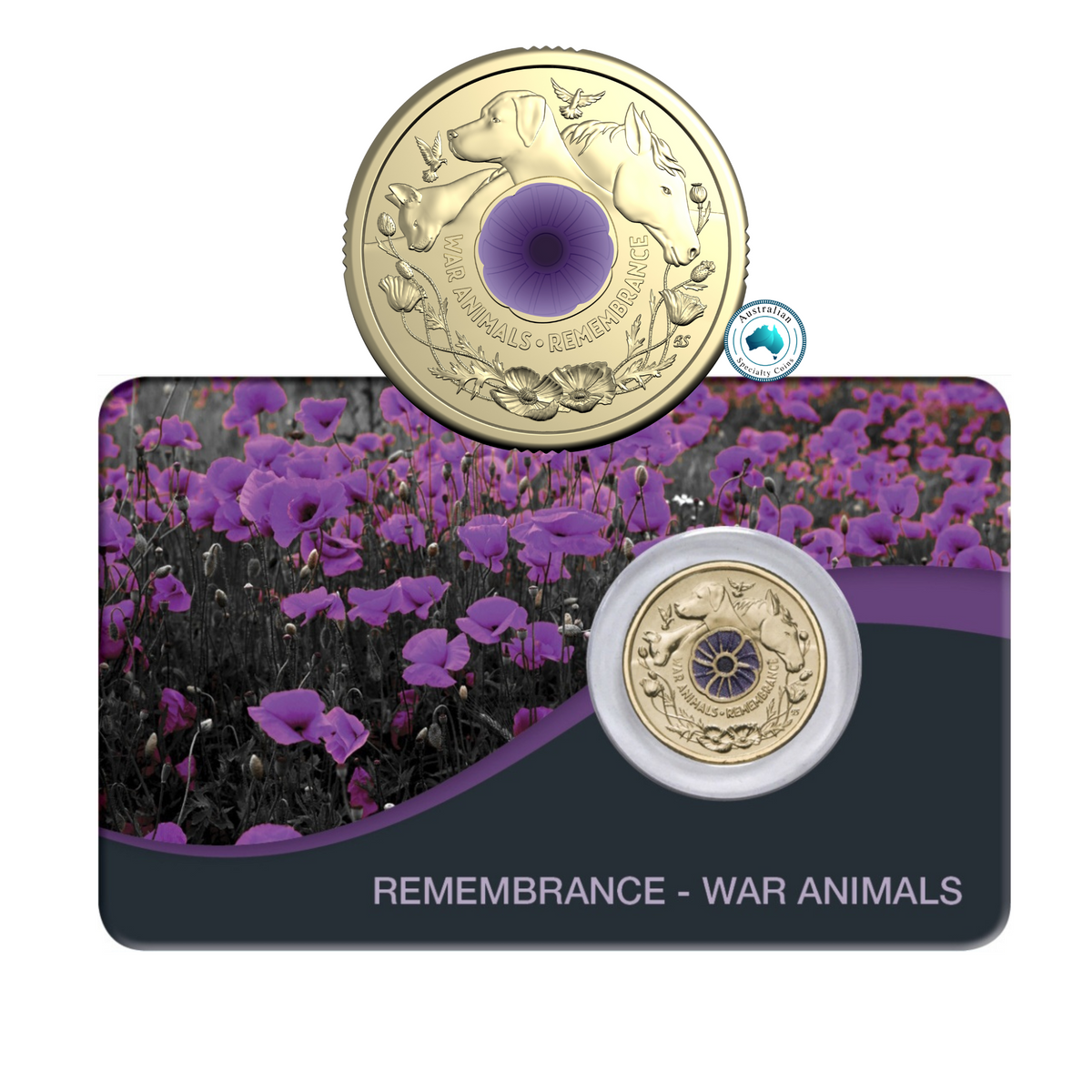 2024 Remembrance Day 'War Animals' $2 Purple Poppy Coin - Downies Pack ...