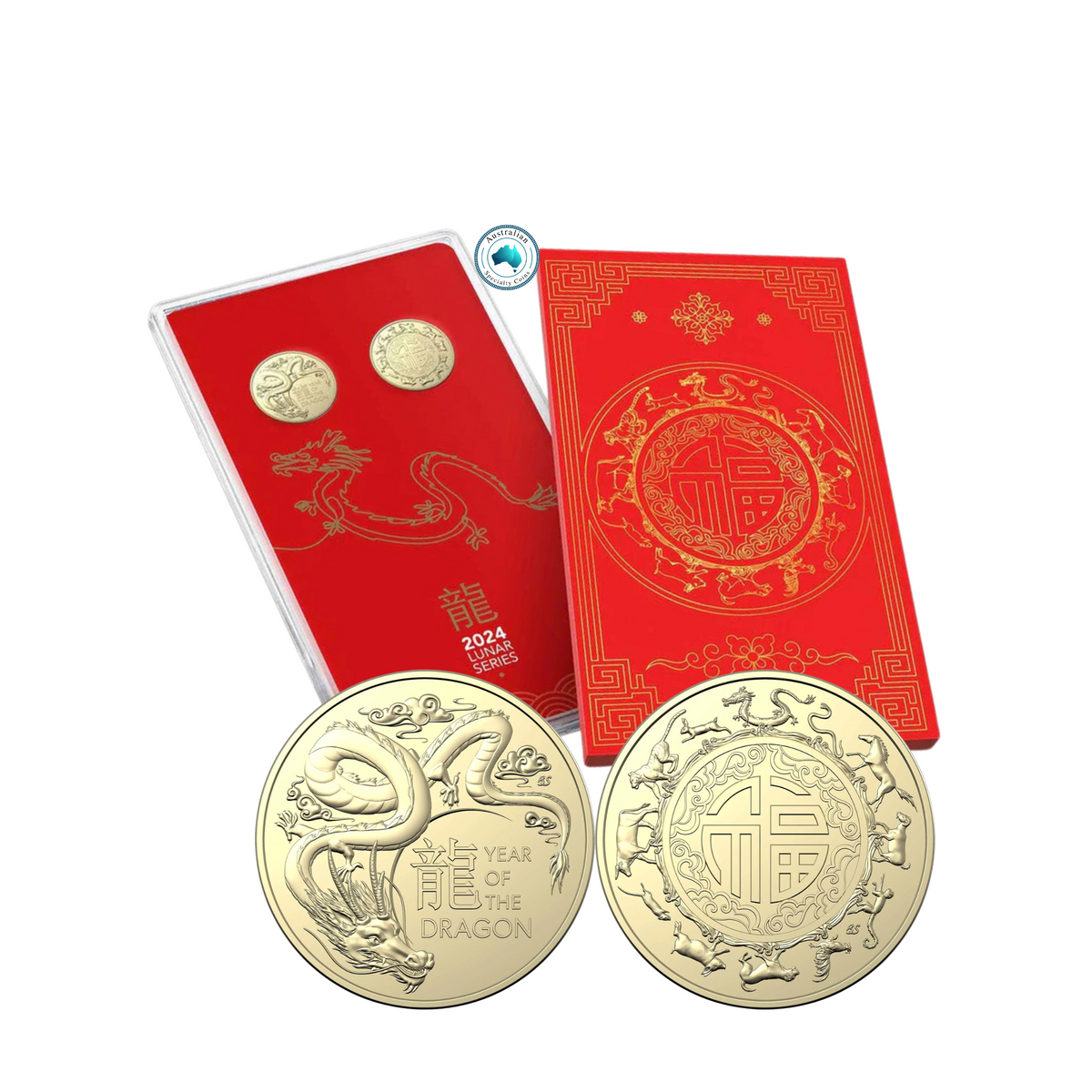 2024 Lunar Year of the Dragon 2 Coin $1 Set UNC (Coins showing signs o ...
