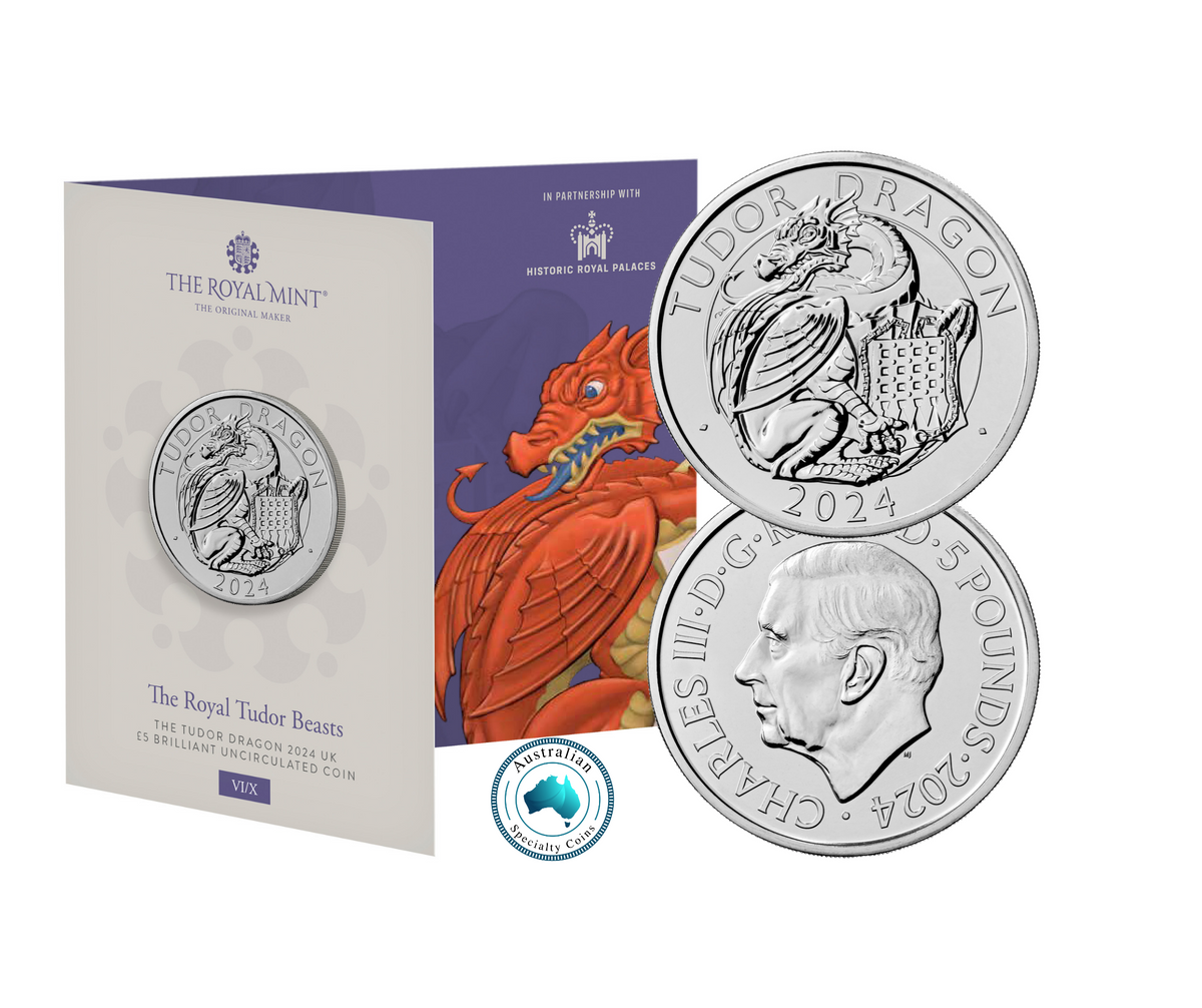 2024 The Tudor Beasts 'Dragon' 5 Pound Coin – Australian Specialty Coins