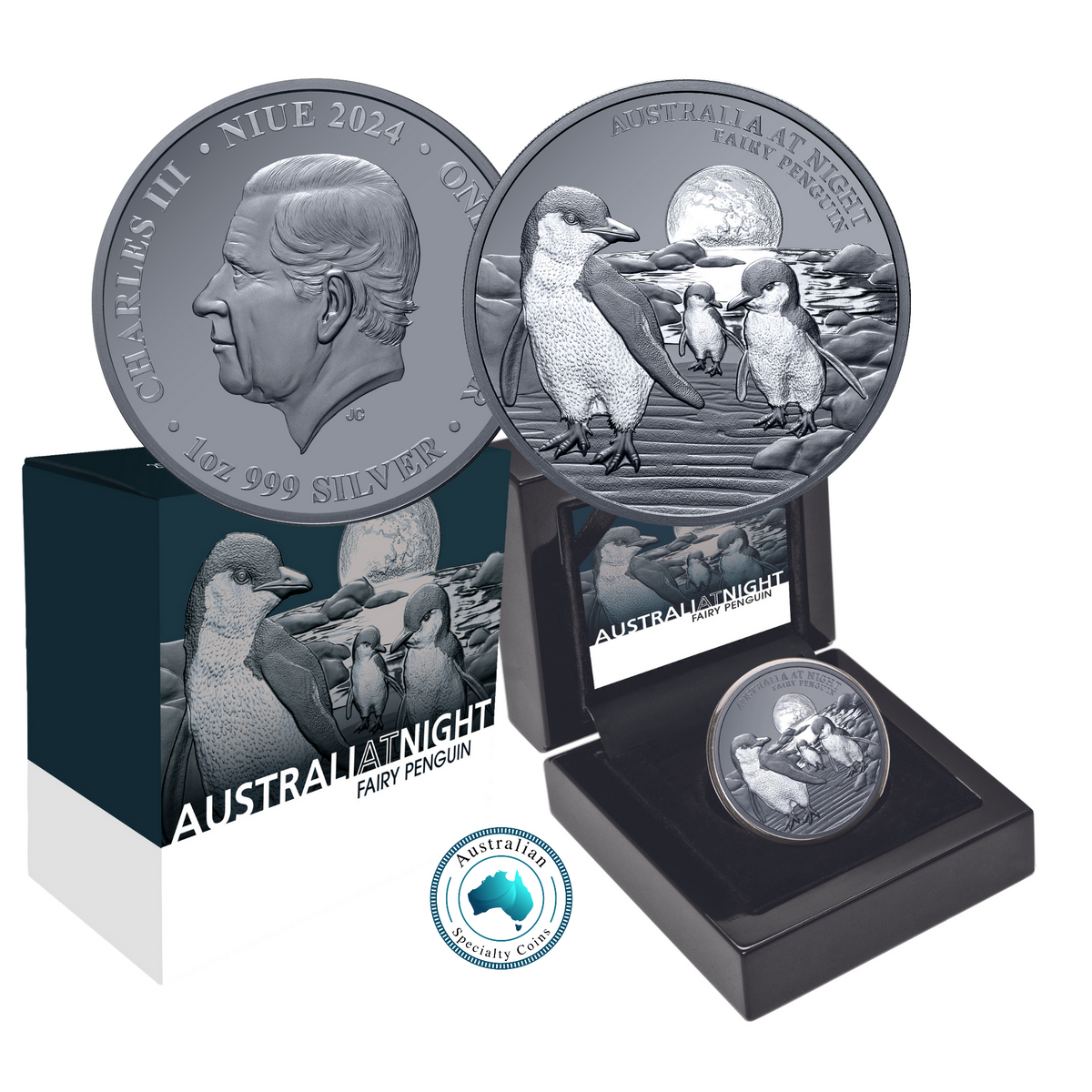 2024 Australia at Night Penguin $1 1oz Silver Black Proof Coin – Australian Specialty Coins