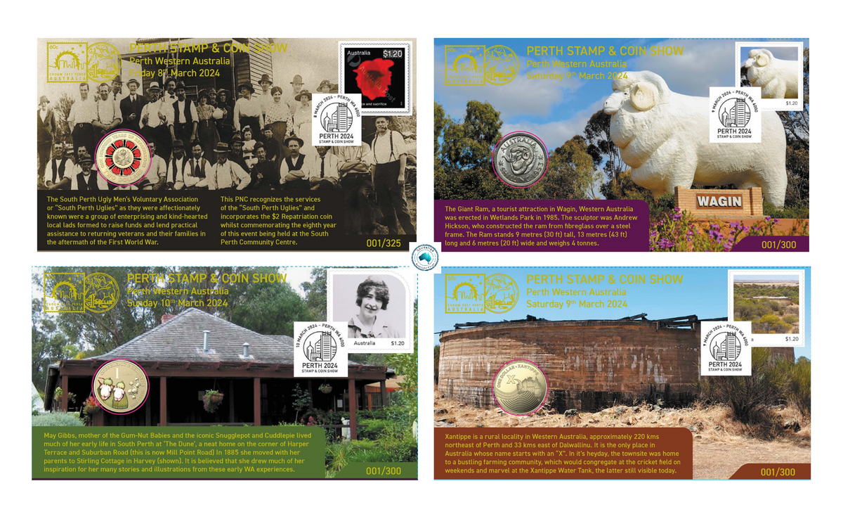 2024 Perth Stamp and Coin Show PNC Set of 4 Postal Numismatic Covers ...