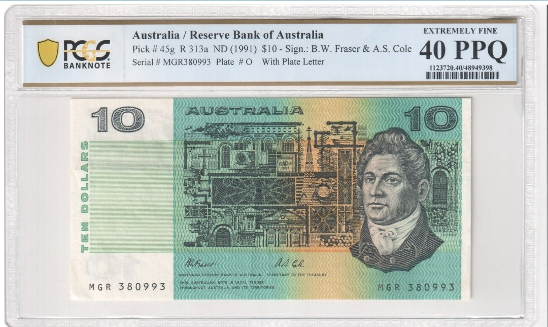 1991 Australia $10 Banknote Fraser/Cole Extremely Fine 40 PPQ ...