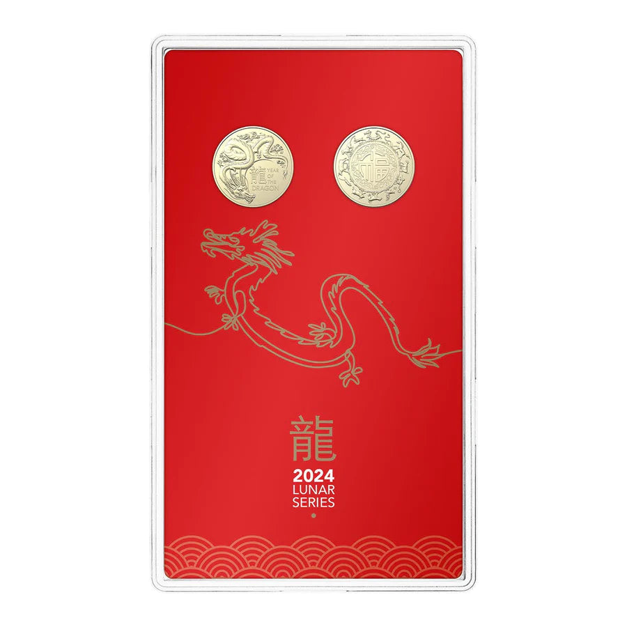 2024 Lunar Year of the Dragon 2 Coin $1 Set UNC (Coins showing signs o ...