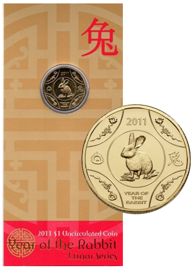 2011 Lunar Year of the Rabbit $1 AlBr Uncirculated Coin on Card ...