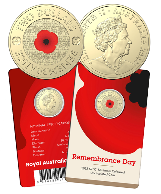 2022 Remembrance Day $2 Red Poppy 'C' Mintmark – Australian Specialty Coins